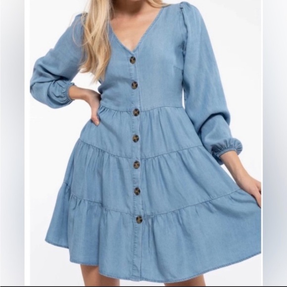Blu Pepper | Dresses | Blu Pepper Blue Tiered Boho Button Long Sleeve ...